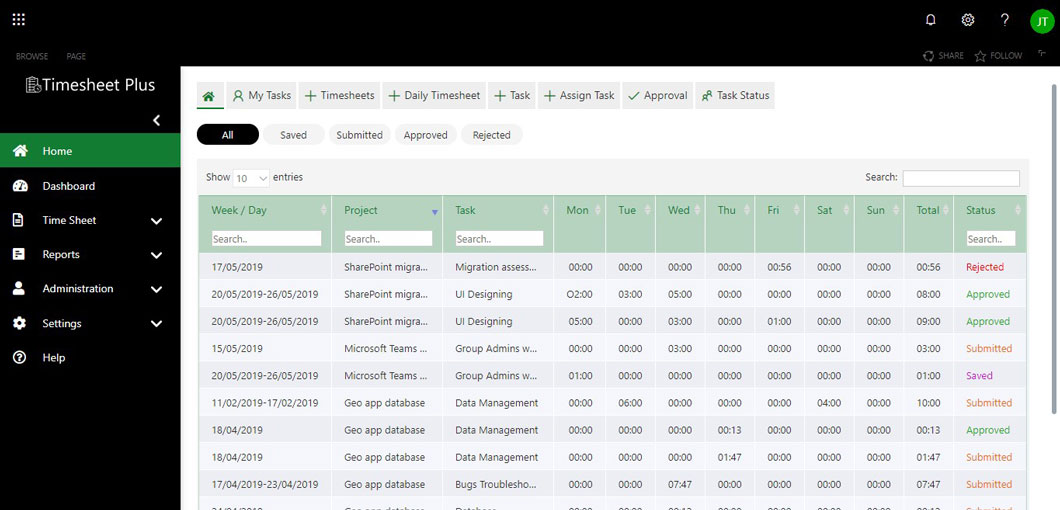 Timesheet Plus Office365 Work Time Tracker App SharePoint Time Tracker